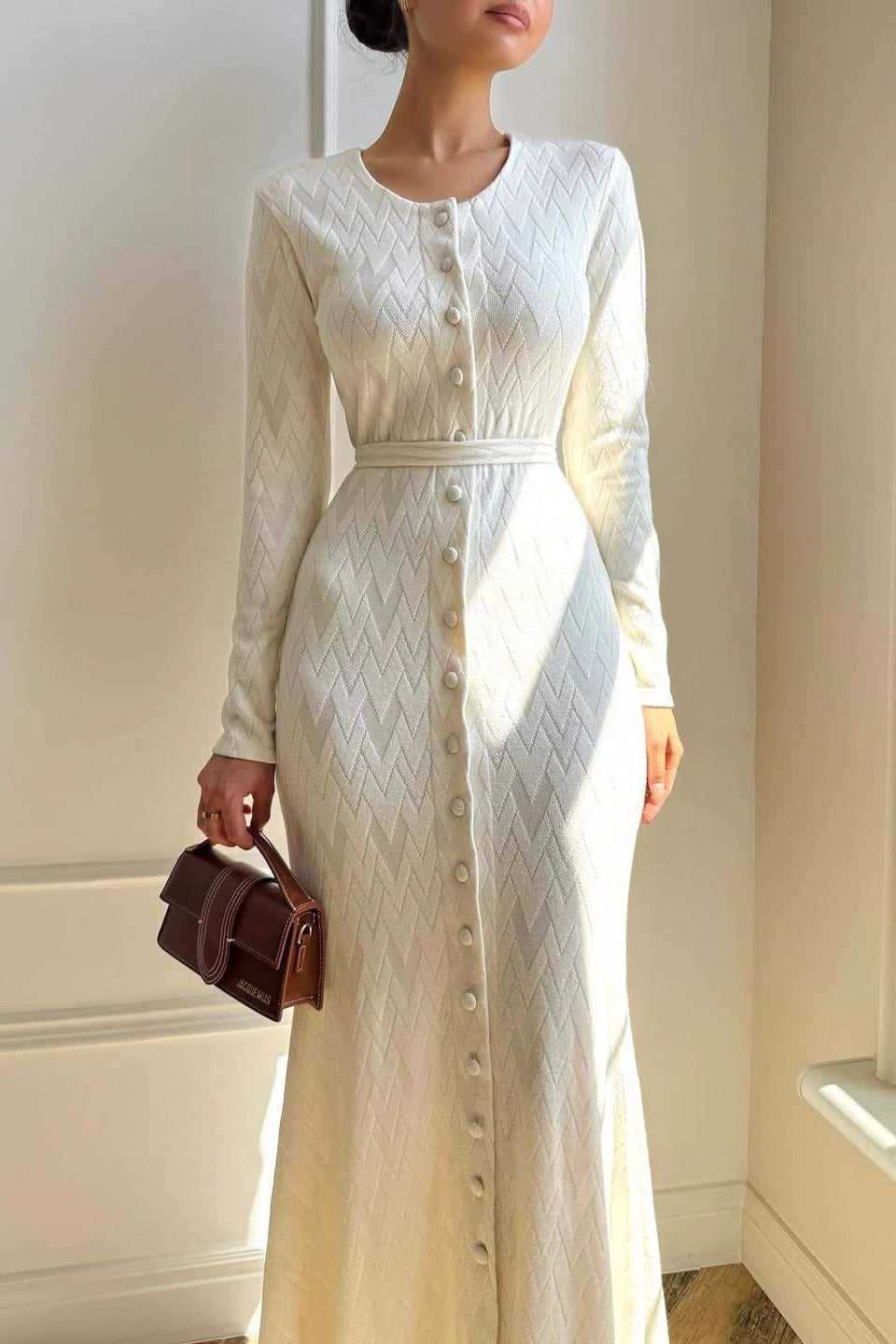 Round Neck Buttoned Sweater Dress – PrincessAce