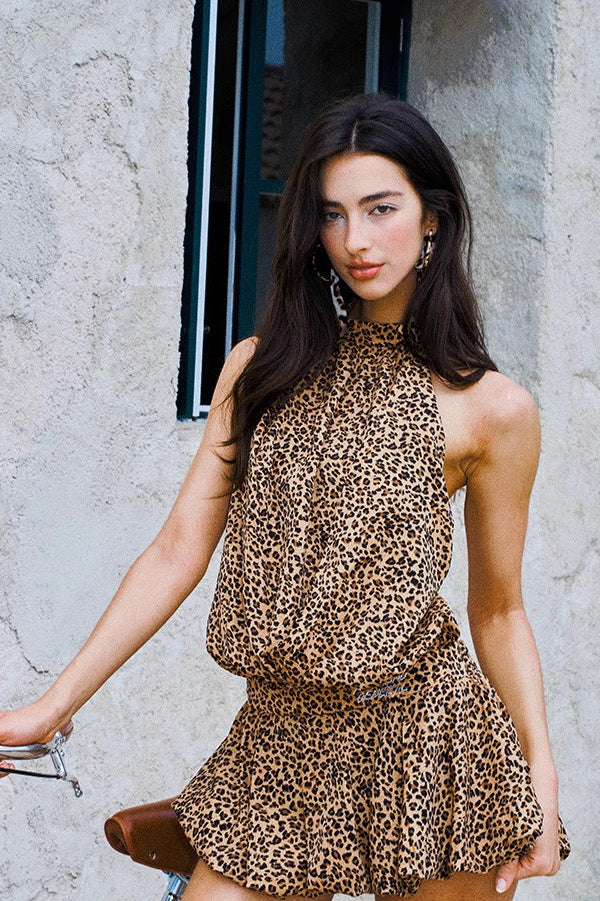 Backless Leopard Print Halter Mini Dress – PrincessAce