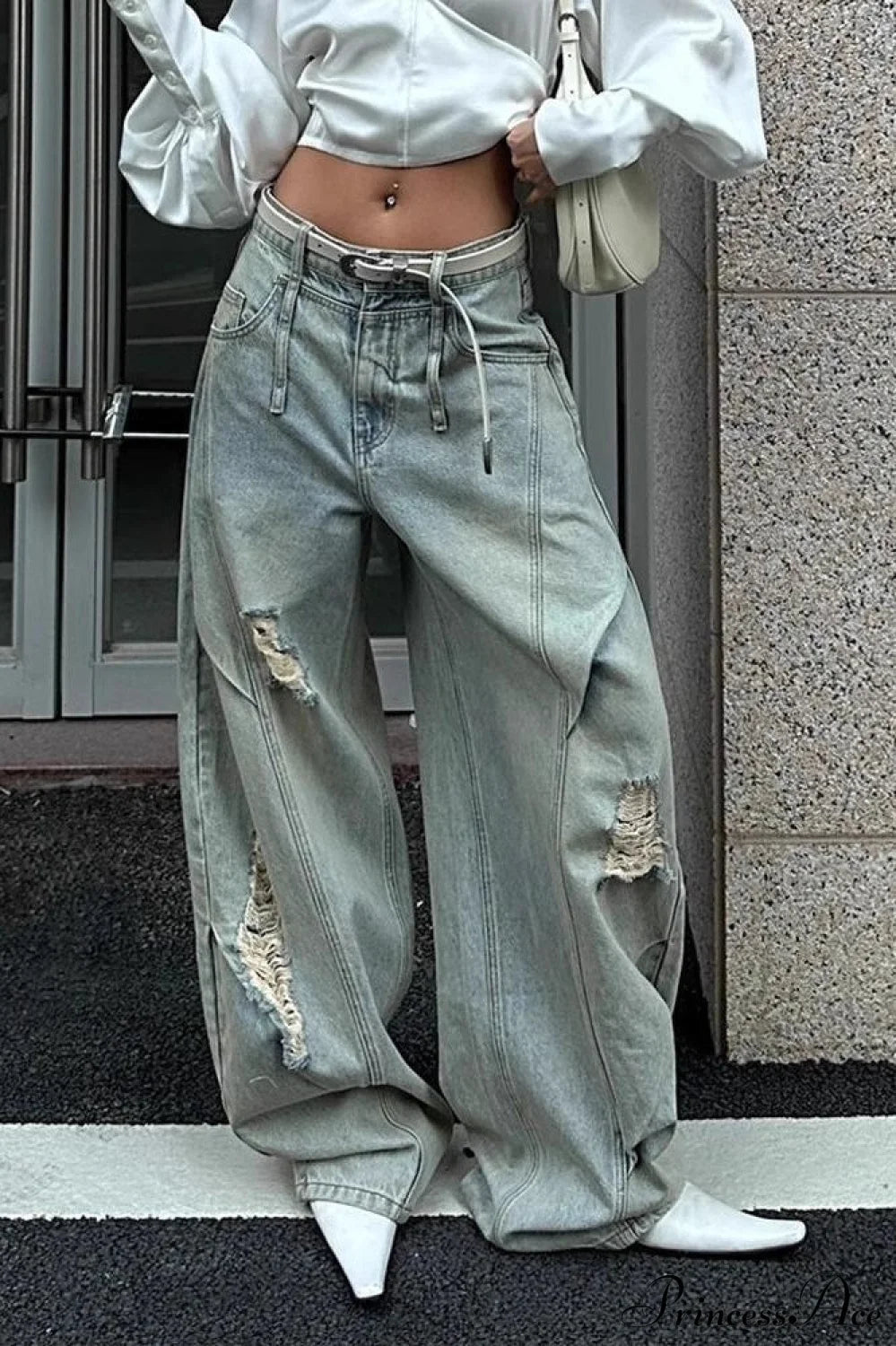 Distressed Ripped Relaxed Curved Leg Jeans – PrincessAce