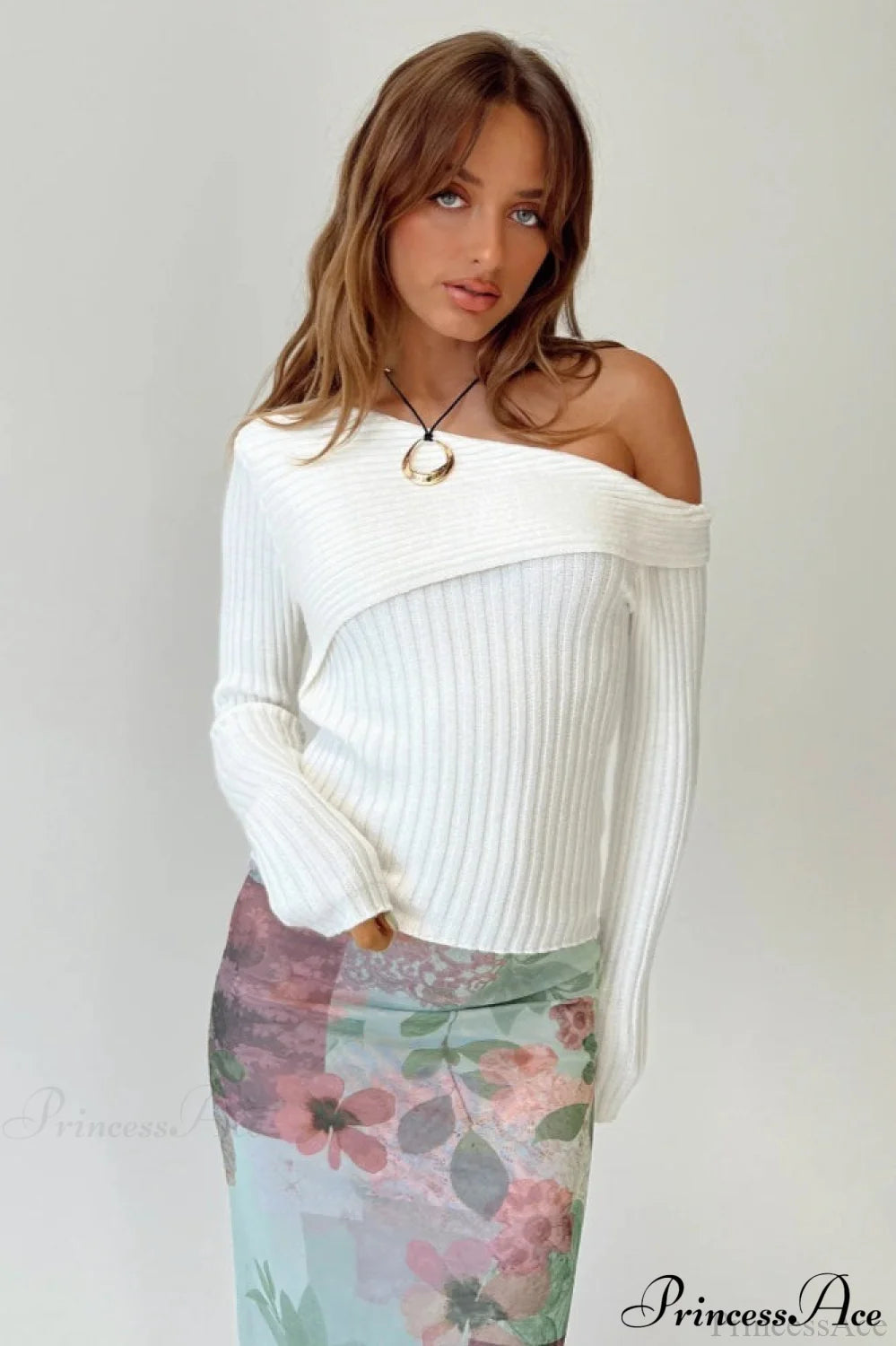 Fitted French Off-Shoulder Collar Rib-Knit Top – PrincessAce