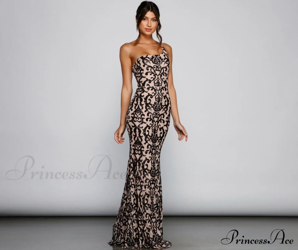 Jasmine One-Shoulder Stylish Sequin Mermaid Dress – PrincessAce