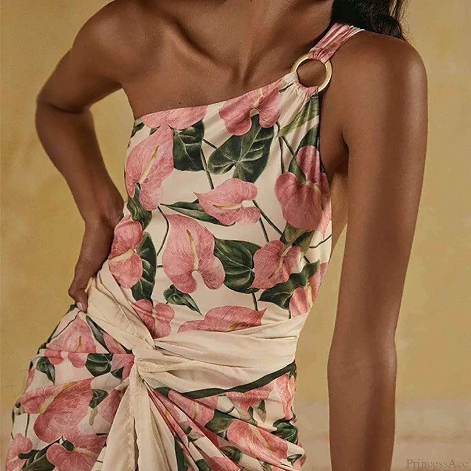 Pink Printed One Shoulder Tie One Piece Swimsuit – PrincessAce