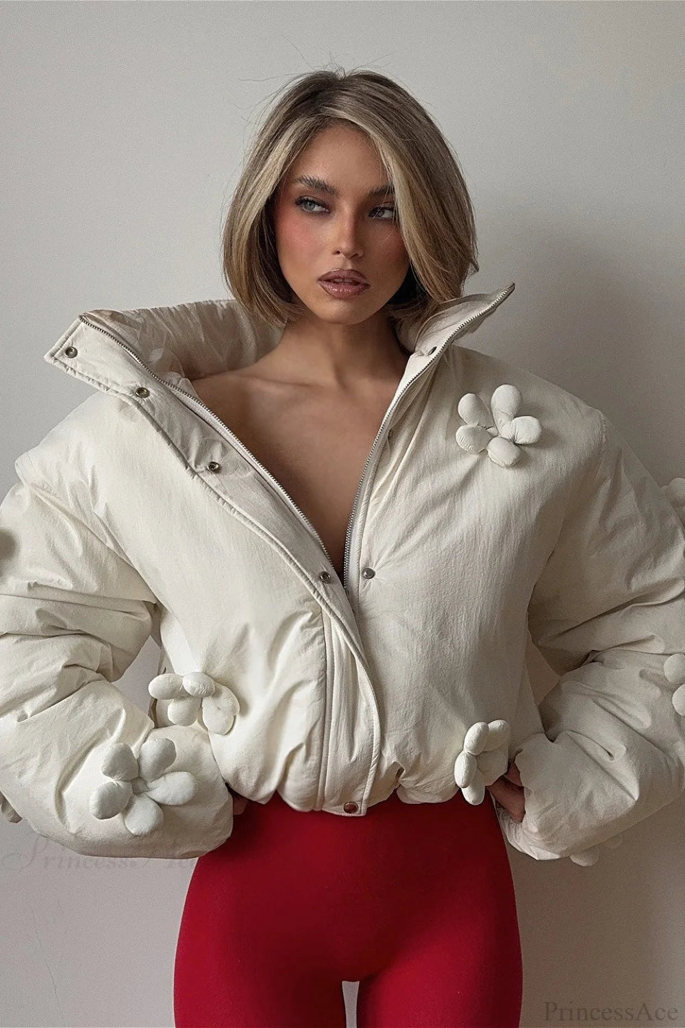 Puffer Hooded Flower Trim Casual Coat – PrincessAce