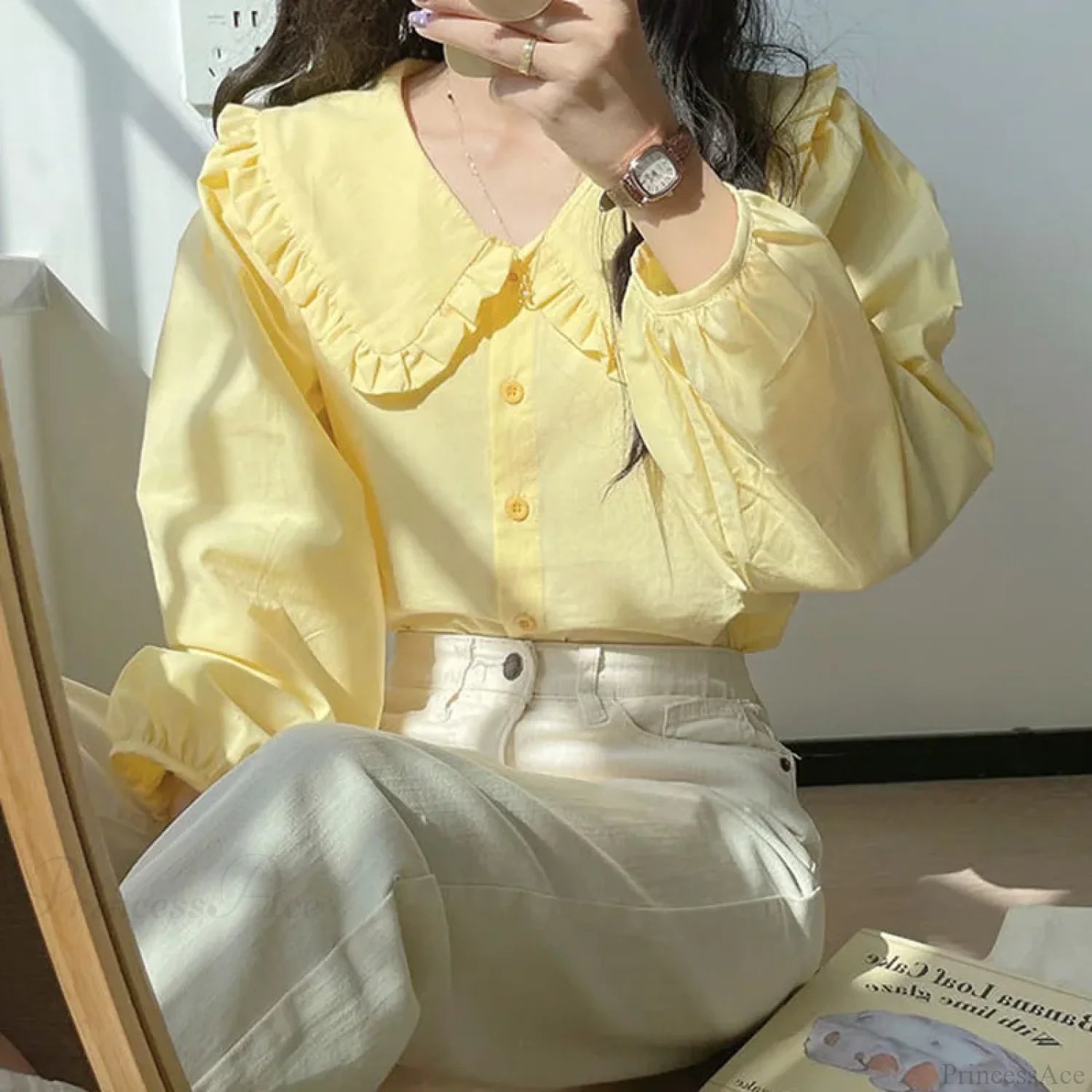 Simple Ruffles Single Breasted White Blouse – PrincessAce