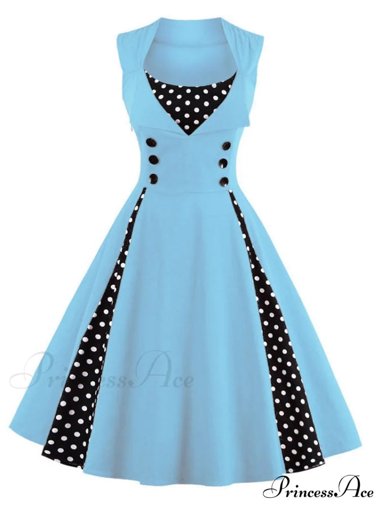 Women's Retro Vintage Rockabilly Dot Swing Pin Up Summer Party Dress ...