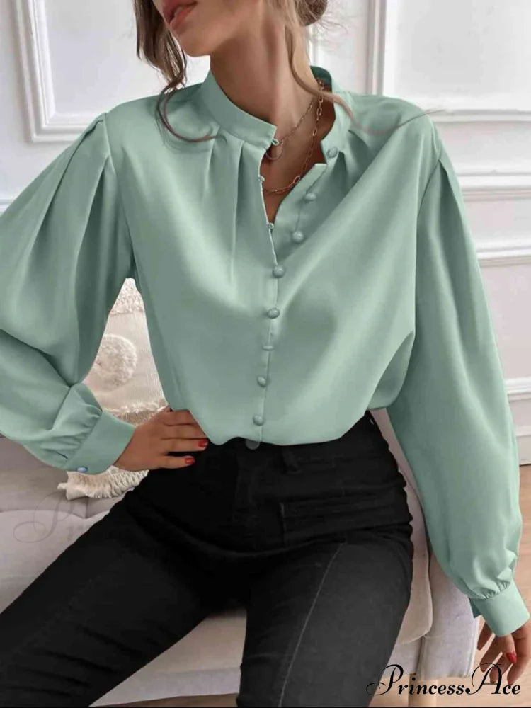 Button Front Long Sleeve Shirt with Mock Neck – PrincessAce