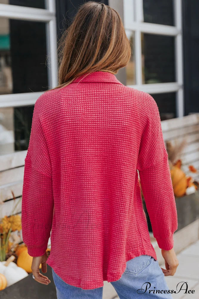 Waffle-Knit Collared Neck Shirt with Dropped Shoulder – PrincessAce